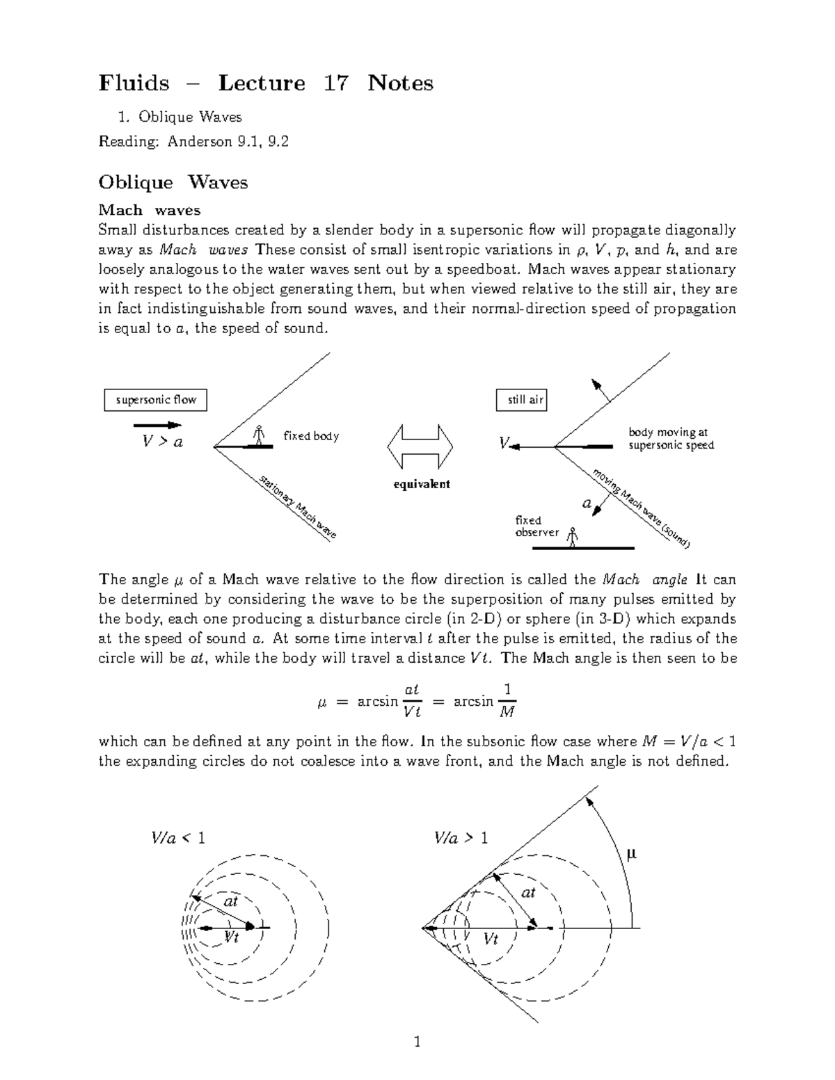 Fluids 17 - Lecture 17 Notes on Oblique Waves and Mach Waves - Studocu