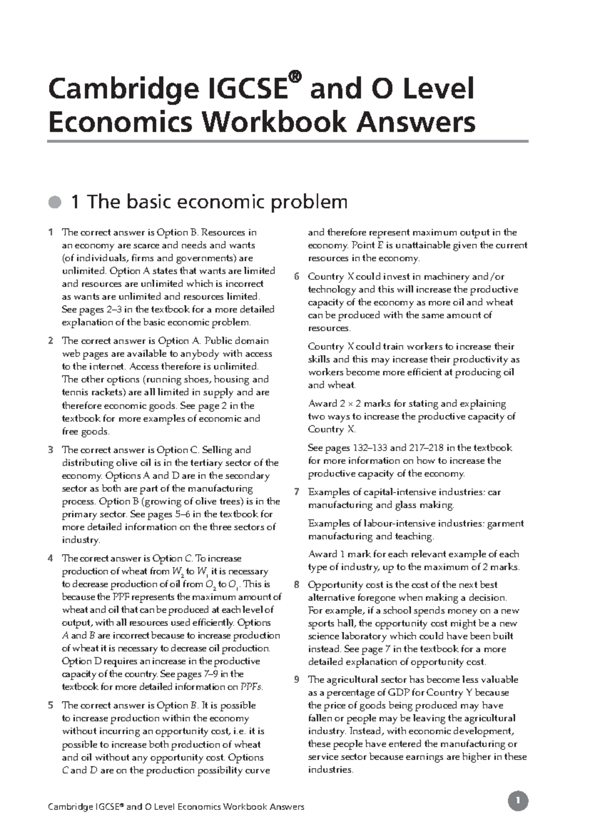 Cambridge IGCSE and O Level Economics Workbook Answer Key - Studocu