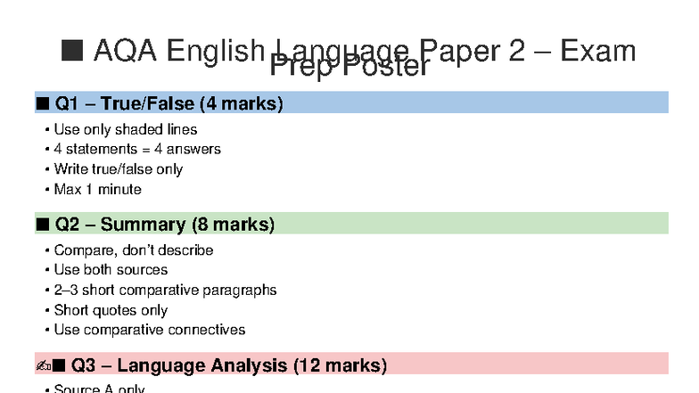AQA English Language Paper 2 Exam Prep Guide with Icons - Studocu