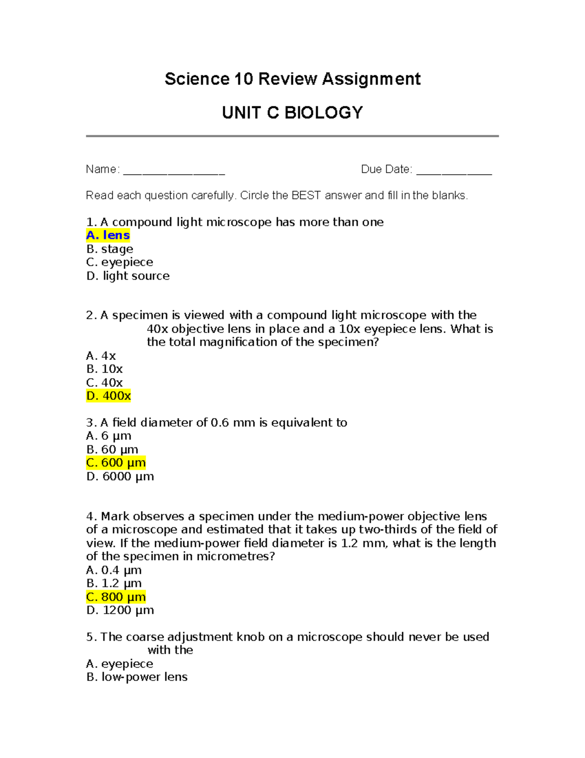 Science 10 Final Exam Review: Unit C Biology Key Insights - Studocu