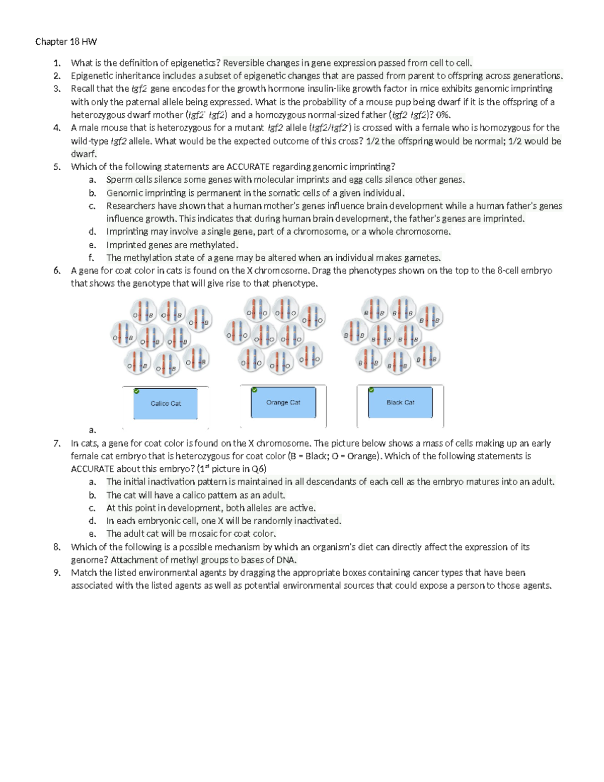Chapter 18 MCQs on Epigenetics and Genetic Linkage Concepts - Studocu