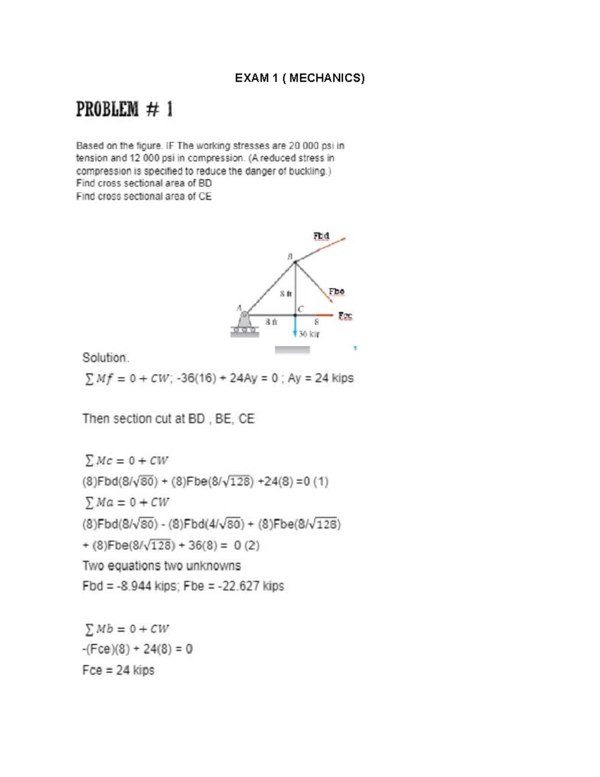 EXAM 1 - MECHANICS PROBLEM SOLUTIONS & NOTES - Studocu