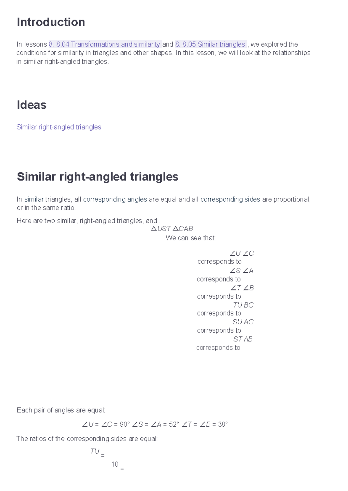 Lesson on Similar Right-Angled Triangles - Studocu