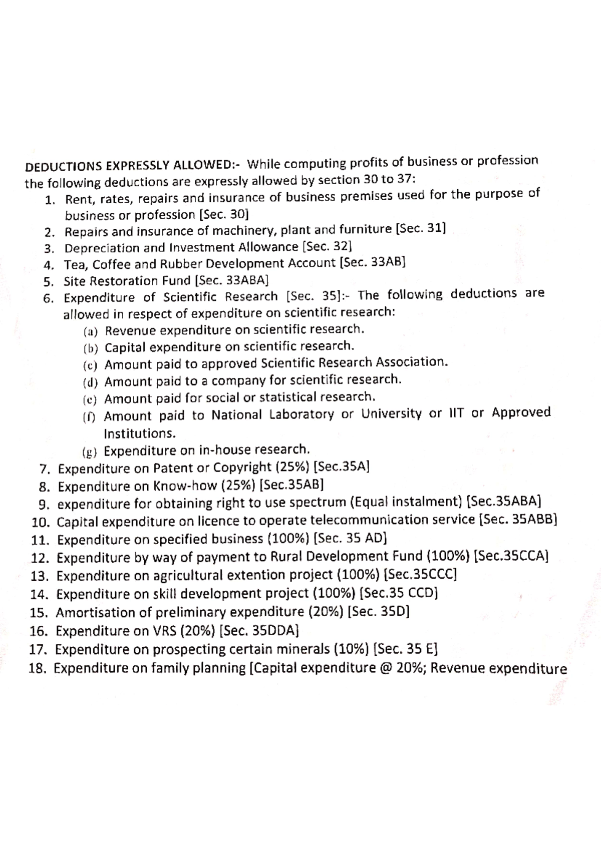 Incone tax law and practice deductions expressly allowed note ...