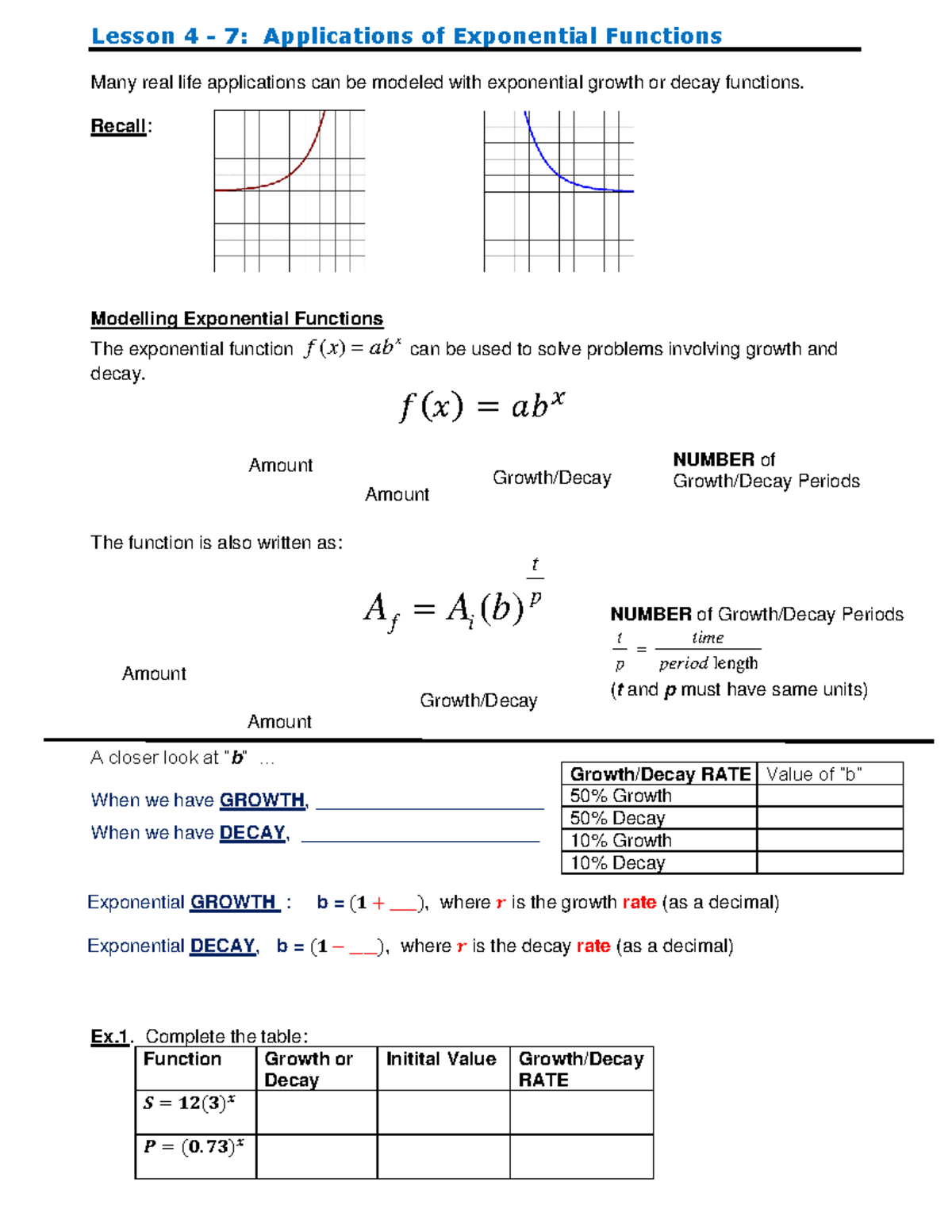 Lesson 4-7: Applications of Exponential Functions in Real Life - Studocu
