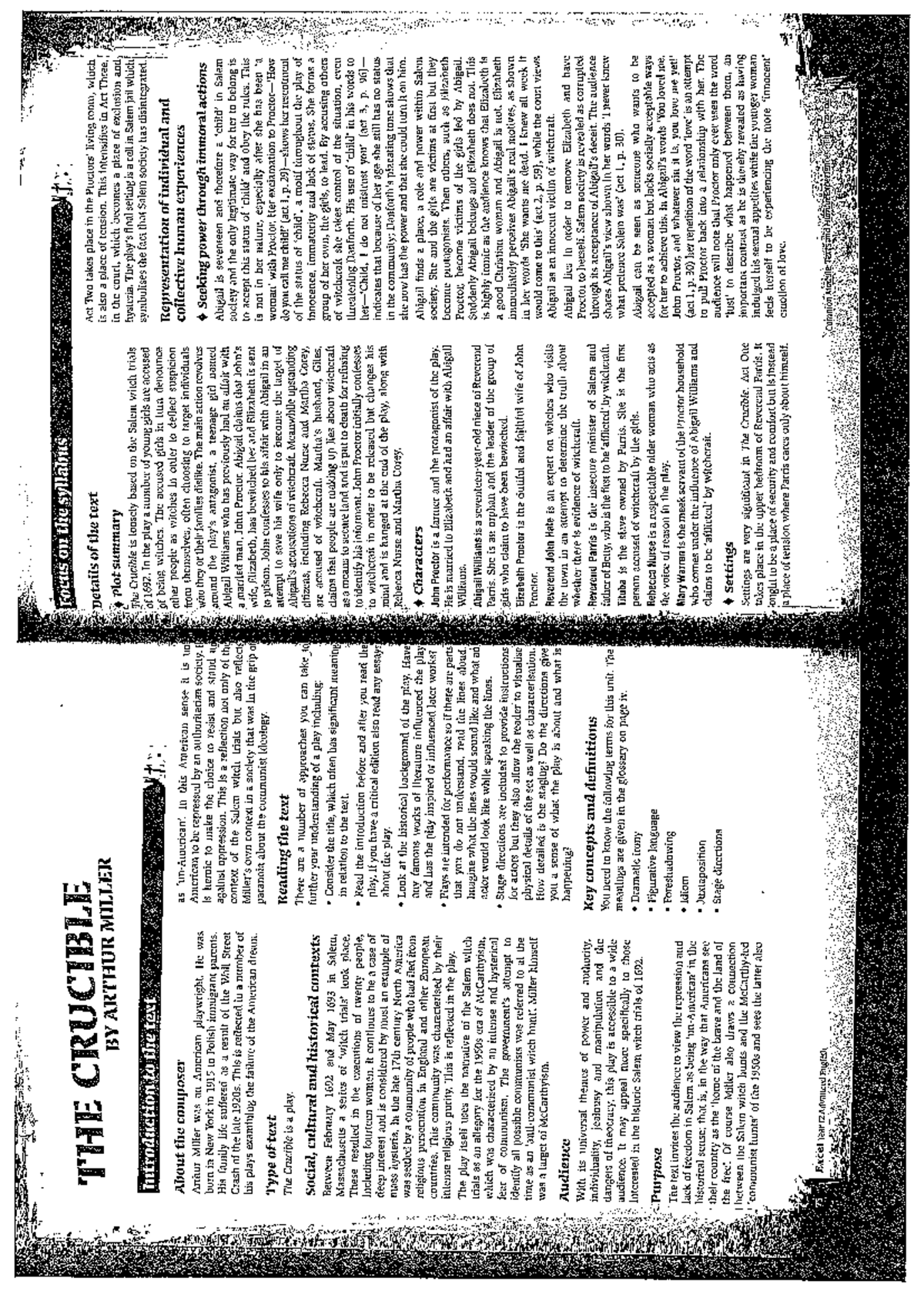 The Crucible - Comprehensive Study Guide for Year 12 Advanced English ...