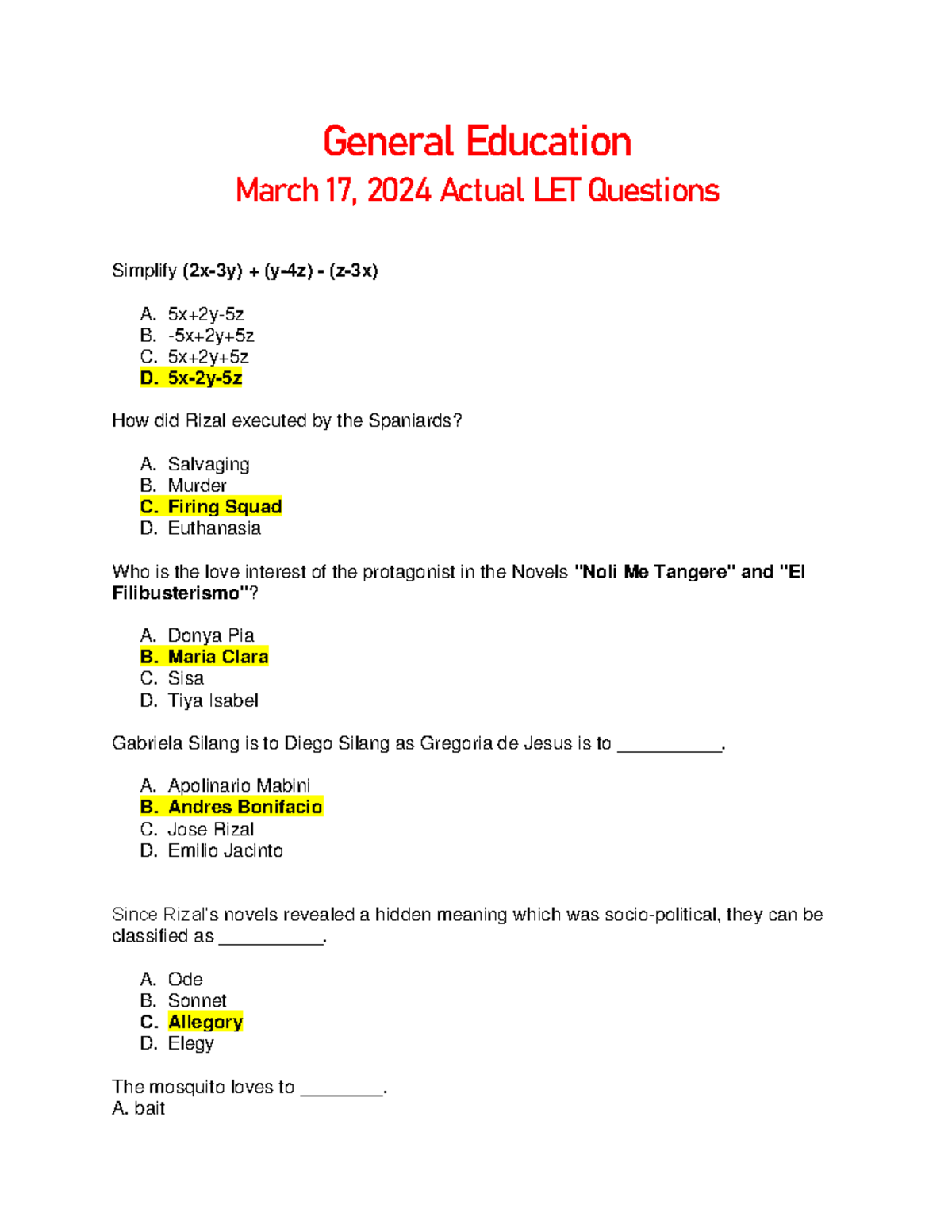 General Education LET Review Questions - March 2024 - Studocu