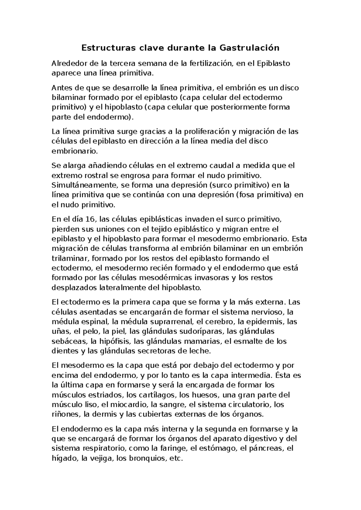 Estructuras Clave en la Gastrulación: Formación del Embrión Trilaminar ...