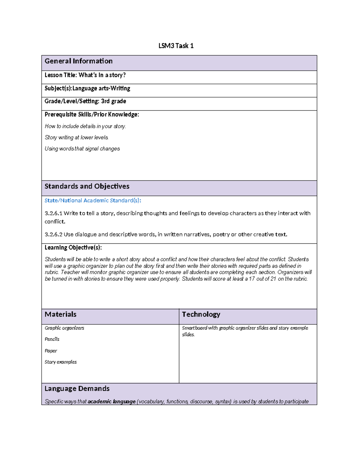 LSM3 Task 1-revised - Revised task passed - LSM3 Task 1 General Information Lesson Title: What’s ...