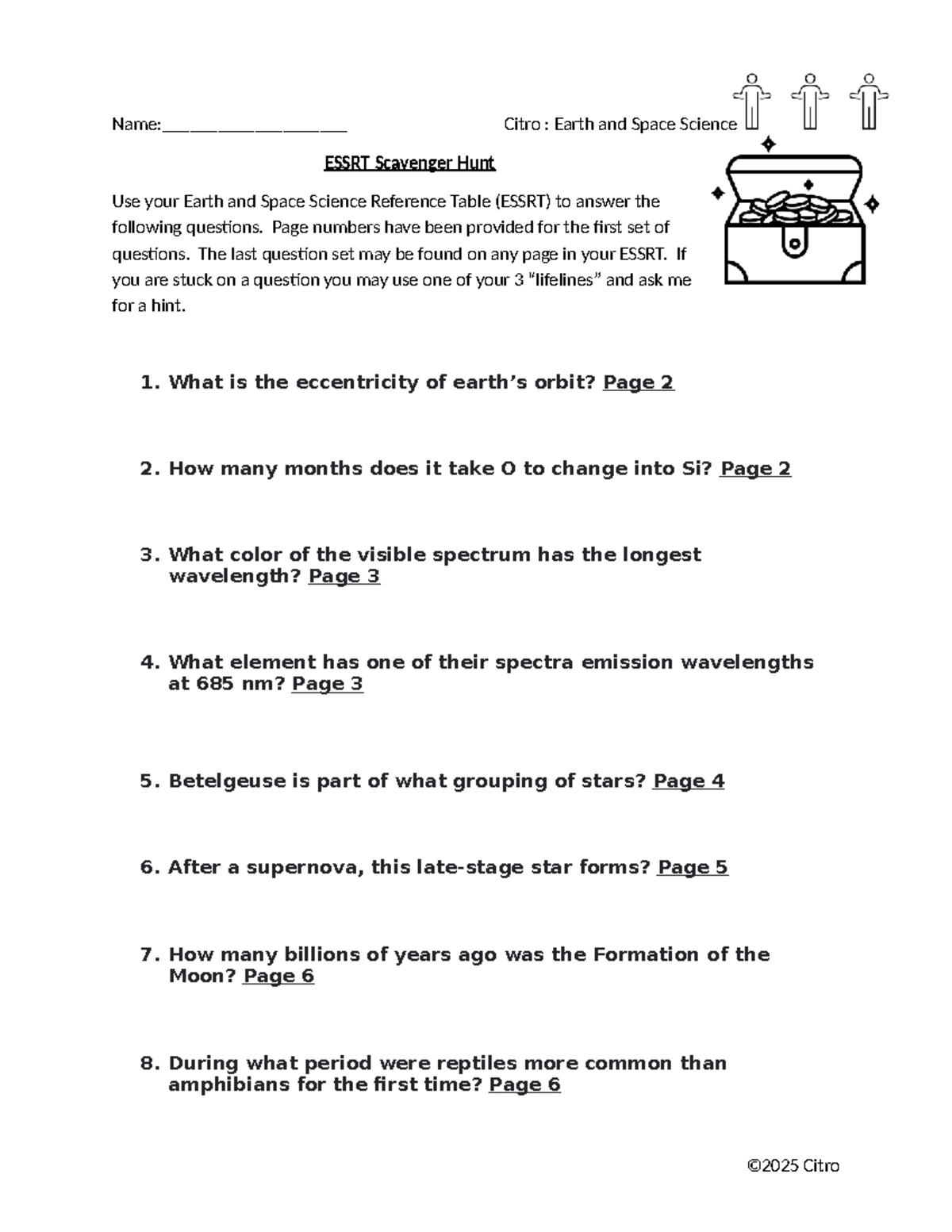 ESSRT Scavenger Hunt: Earth and Space Science Questions - Studocu