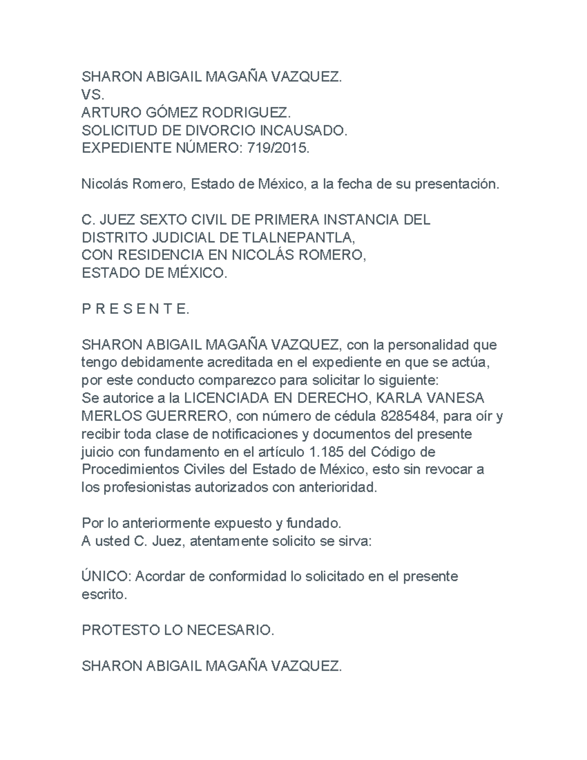 Escrito demanda y reconvencion - SHARON ABIGAIL MAGAÑA VAZQUEZ. VS ...