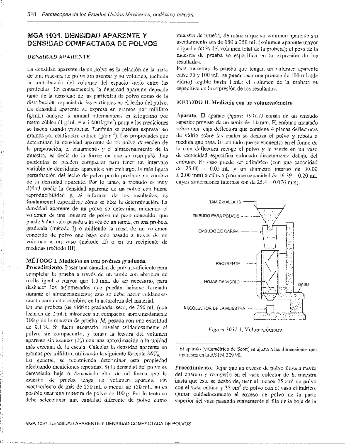 MGA 1031. Análisis de Densidad Aparente y Compactada de Polvos - Studocu