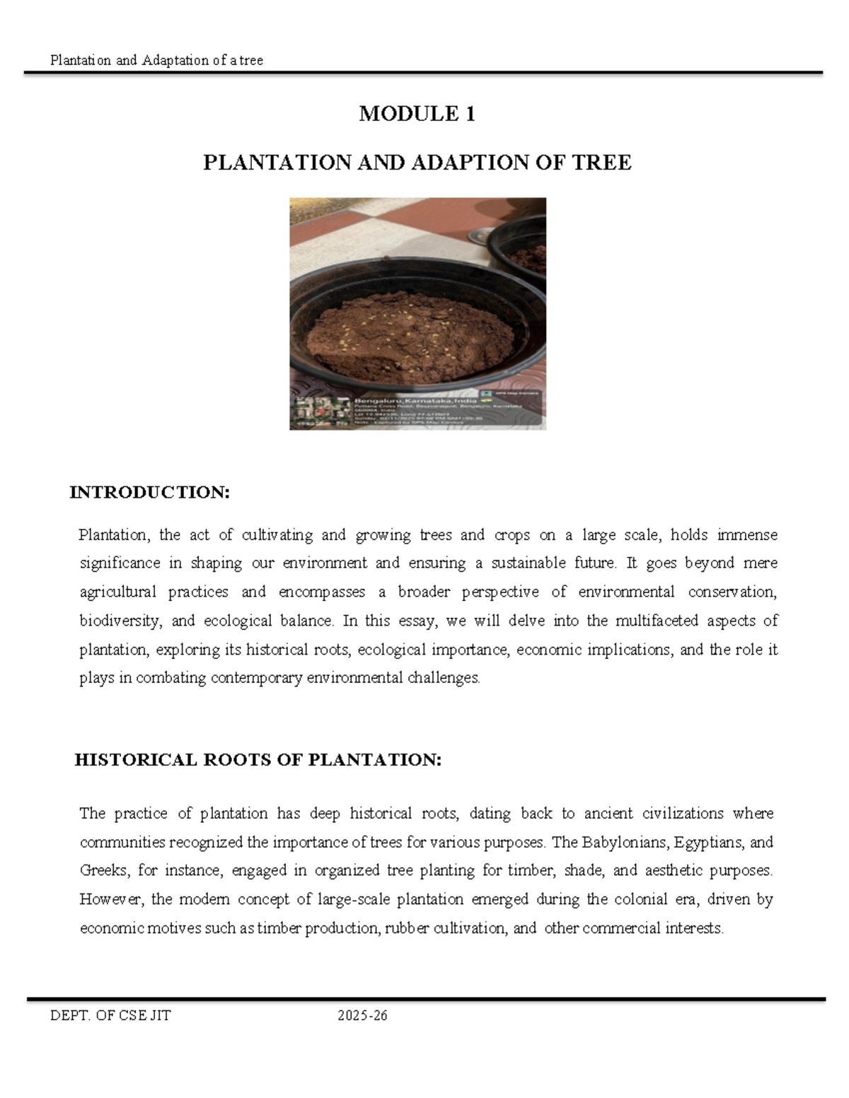 Plantation and Adaptation of Trees: A Sustainable Approach (CSE Module ...