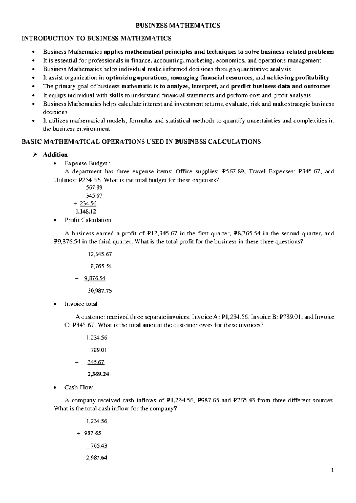 Business Mathematics - Bussiness Math - BUSINESS MATHEMATICS ...
