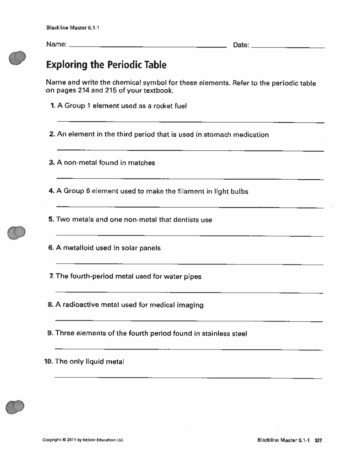 1D SCI Bohr Rutherford Lesson Notes: Exploring the Periodic Table - Studocu