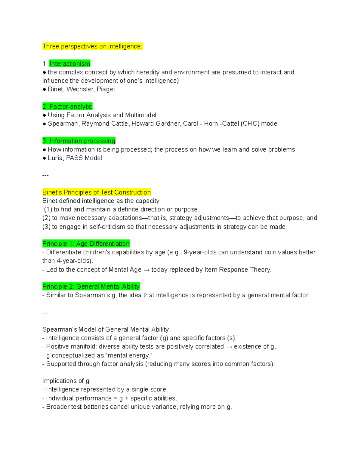 Three Perspectives on Intelligence: Interactionism, Factor Analysis ...