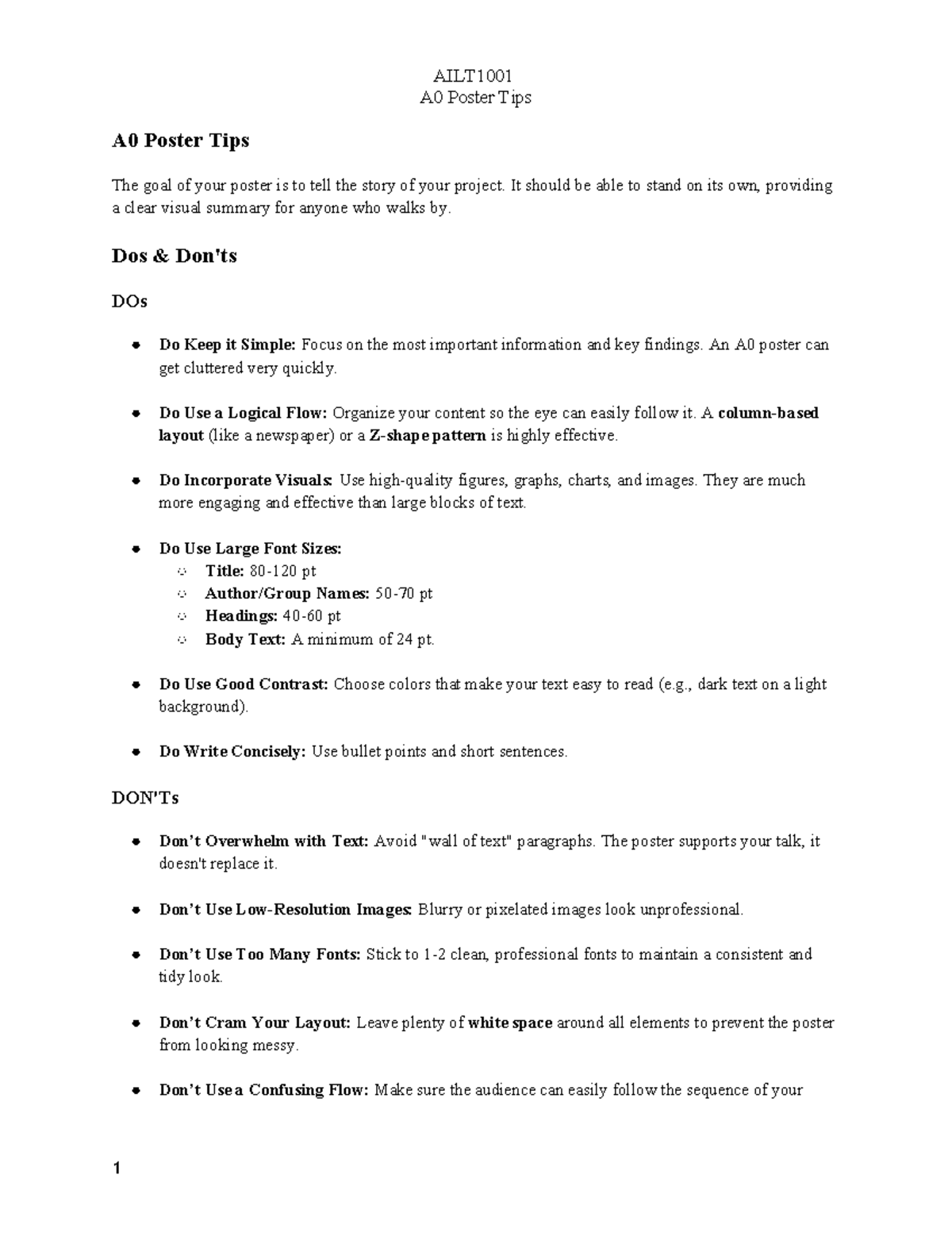 AILT1001 A0 Poster Tips: Key Guidelines for Effective Design - Studocu