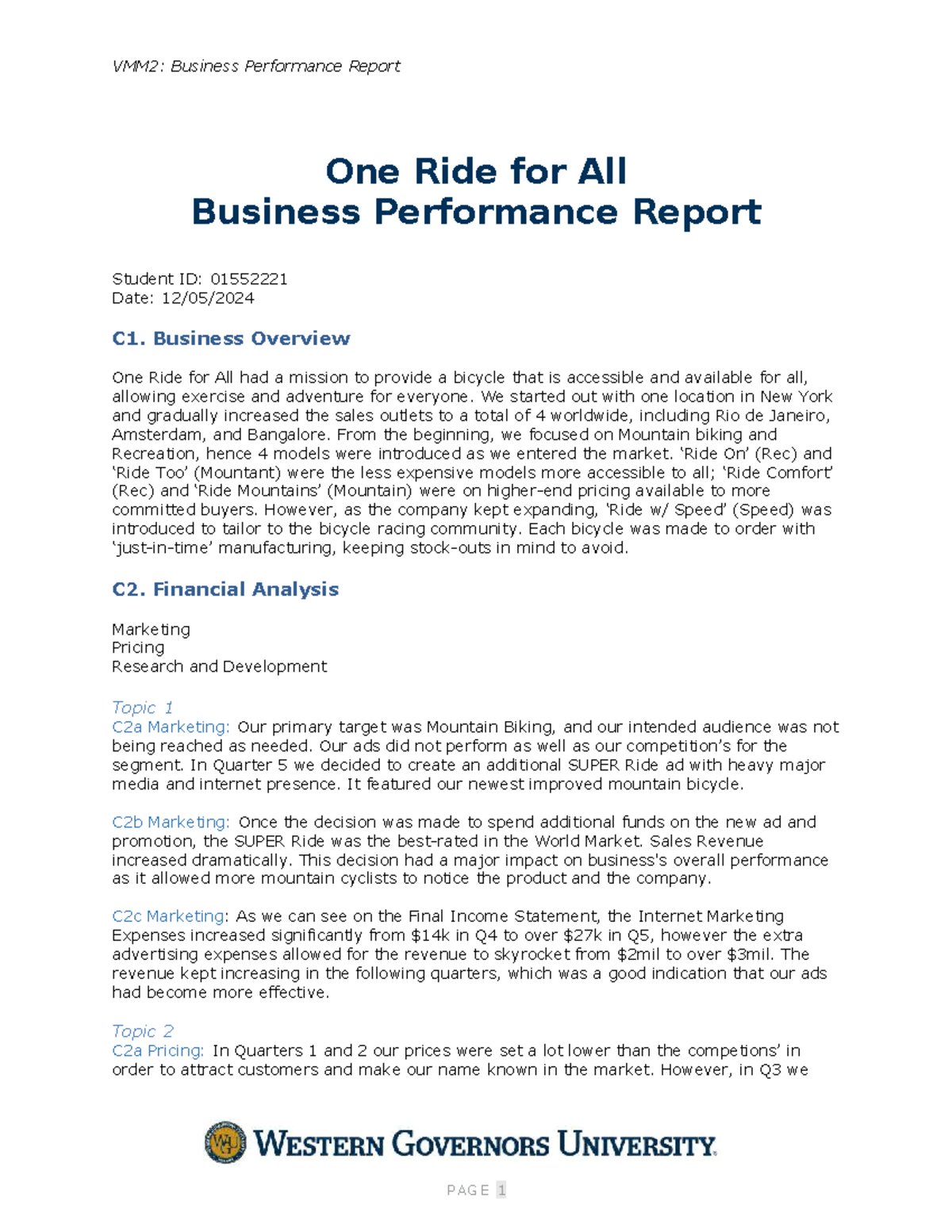 Business Performance Report Template - VMM2: Business Performance ...