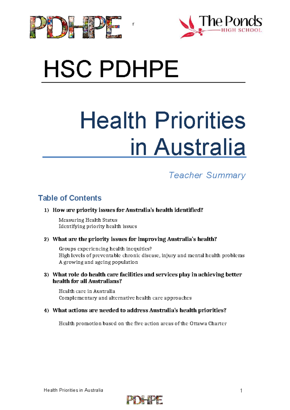 HSC PDHPE Health Priorities in Australia: Comprehensive Overview - Studocu