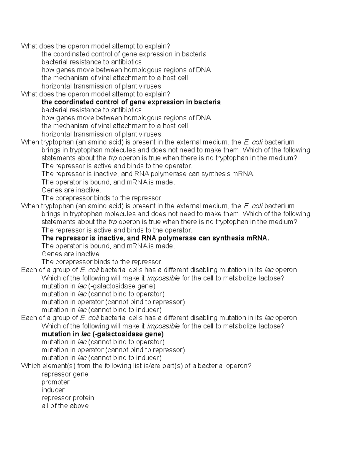 Gene Regulation in Bacteria: Operon Model Review (Biology 101) - Studocu