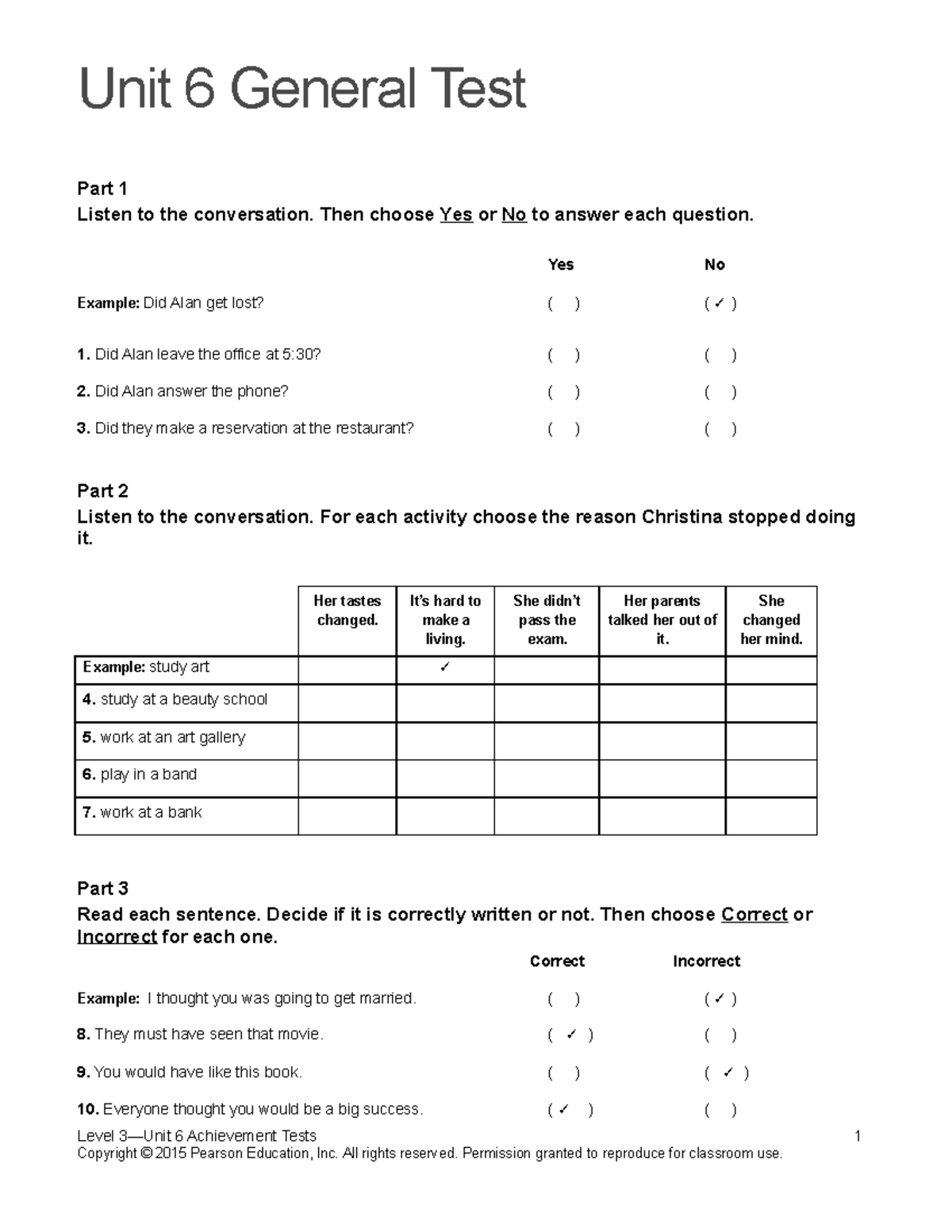 TN3 Unit 6 Assessment - Unit 6 General Test Part 1 Listen to the ...
