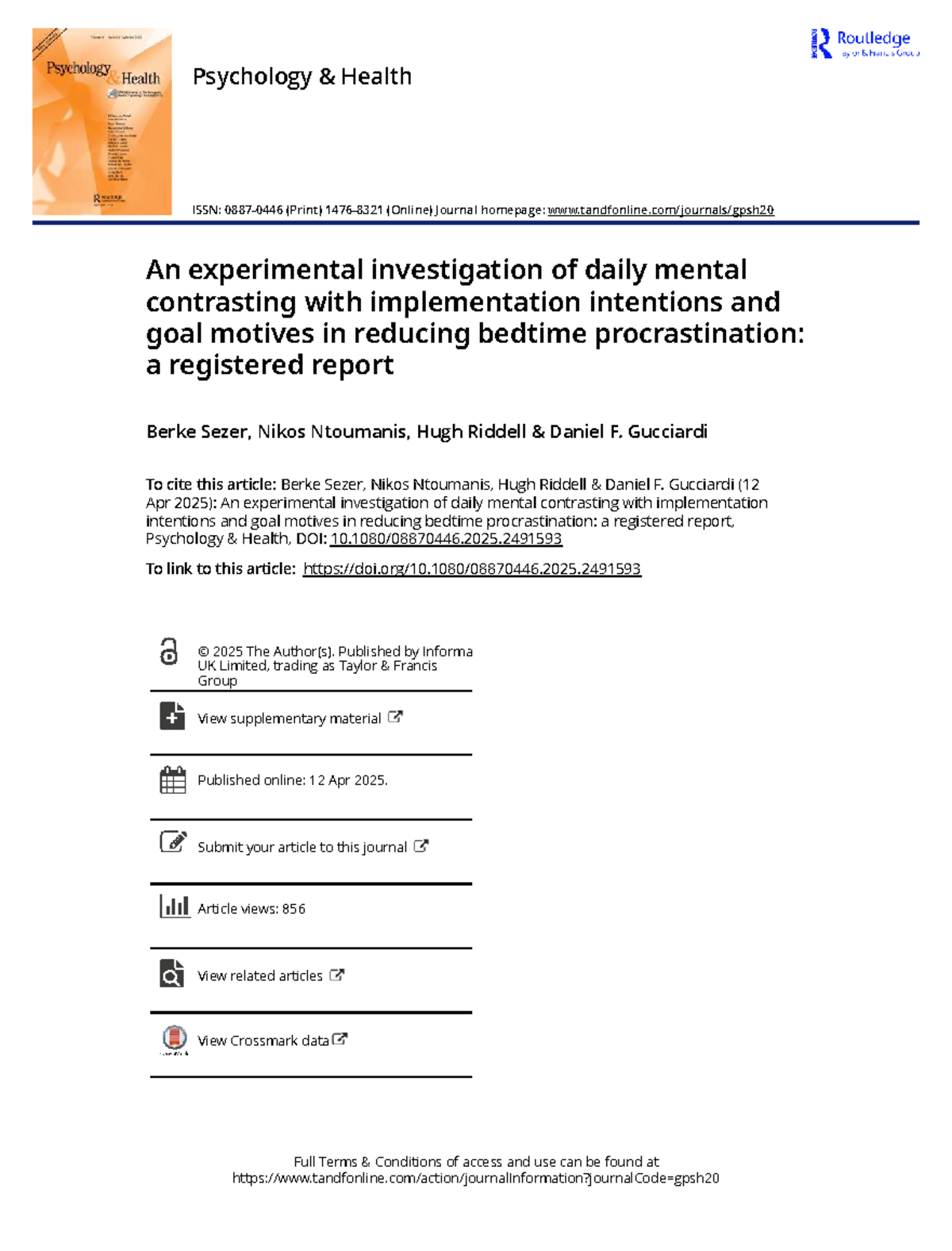 "Psychology Health: Daily Mental Contrasting for Reducing Bedtime - Studocu