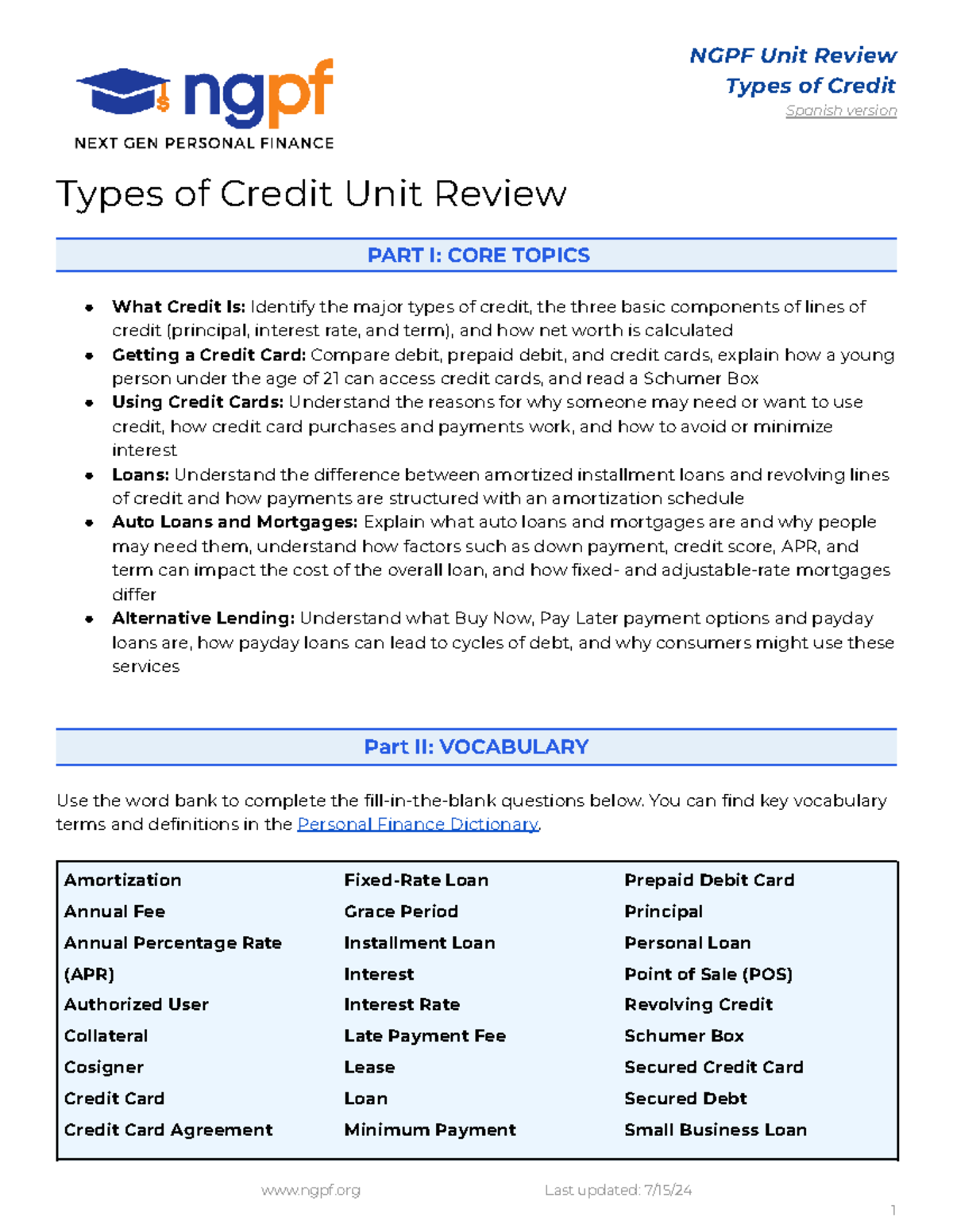 Dah'mir Brown - NGPF PF 4 Types of Credit Unit Review Guide - Studocu