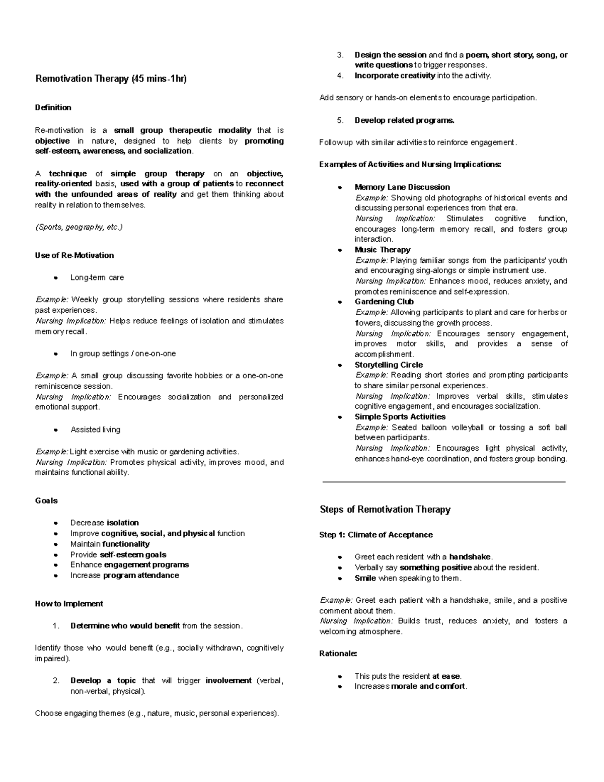 Remotivation therapy session design and activities (45) - Studocu