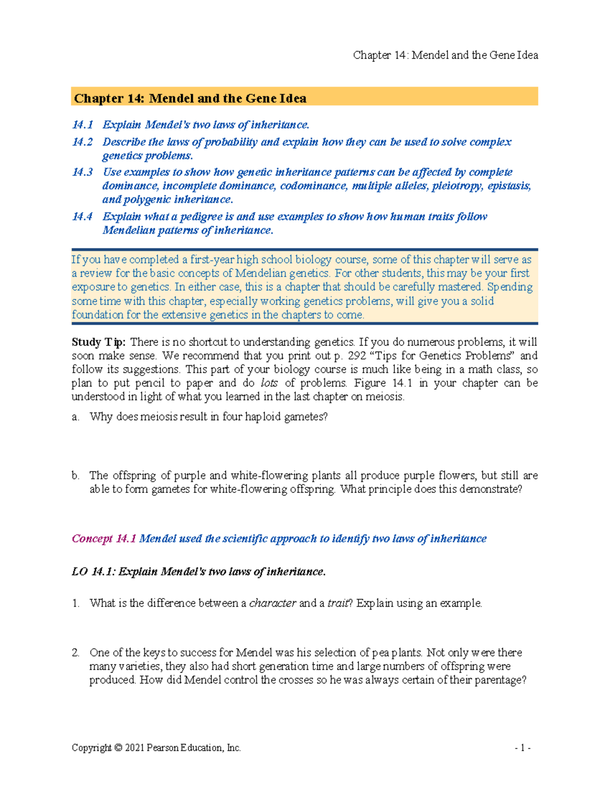 Bio12 ARG 14 - Mendel's Laws and Patterns of Inheritance - Studocu