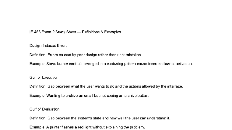 IE 486 Exam 2 Study Sheet: Key Definitions and Examples - Studocu