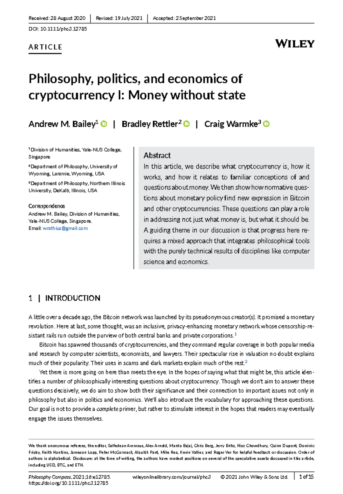 Philosophy politics and economics of cry - 1 Division of Humanities ...