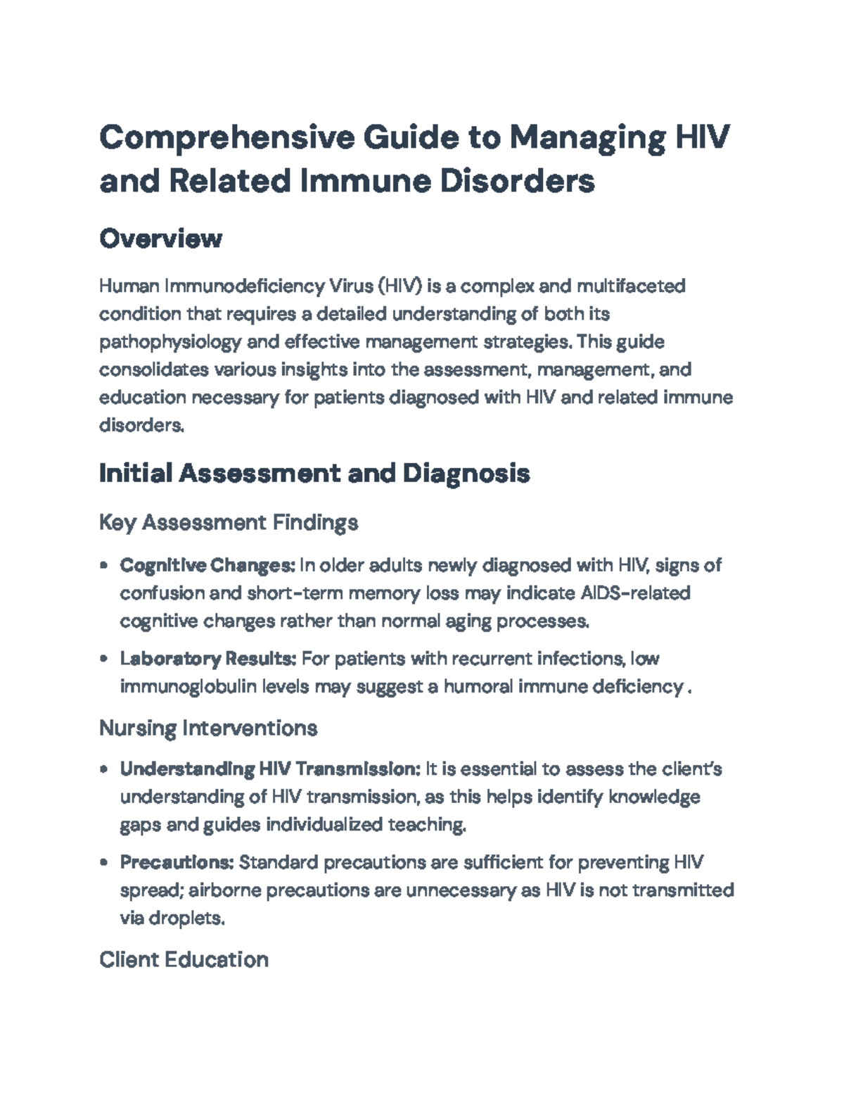 Comprehensive Guide to Managing HIV: Assessment, Care, and Support ...