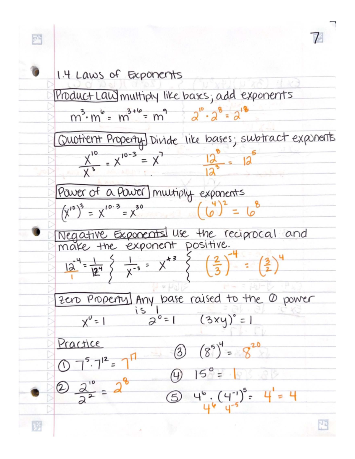 Laws of Exponents - Math Notes for Course Code 96325 - 7 1 Laws of ...