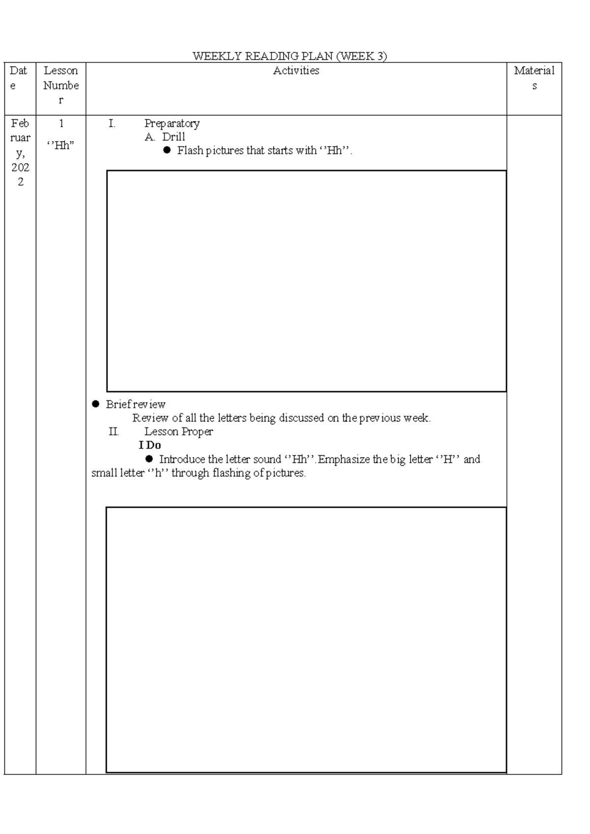 Weekly Reading Plan (W3): Lessons on Letters Hh, Jj, Kk, Ll, Mm - Studocu