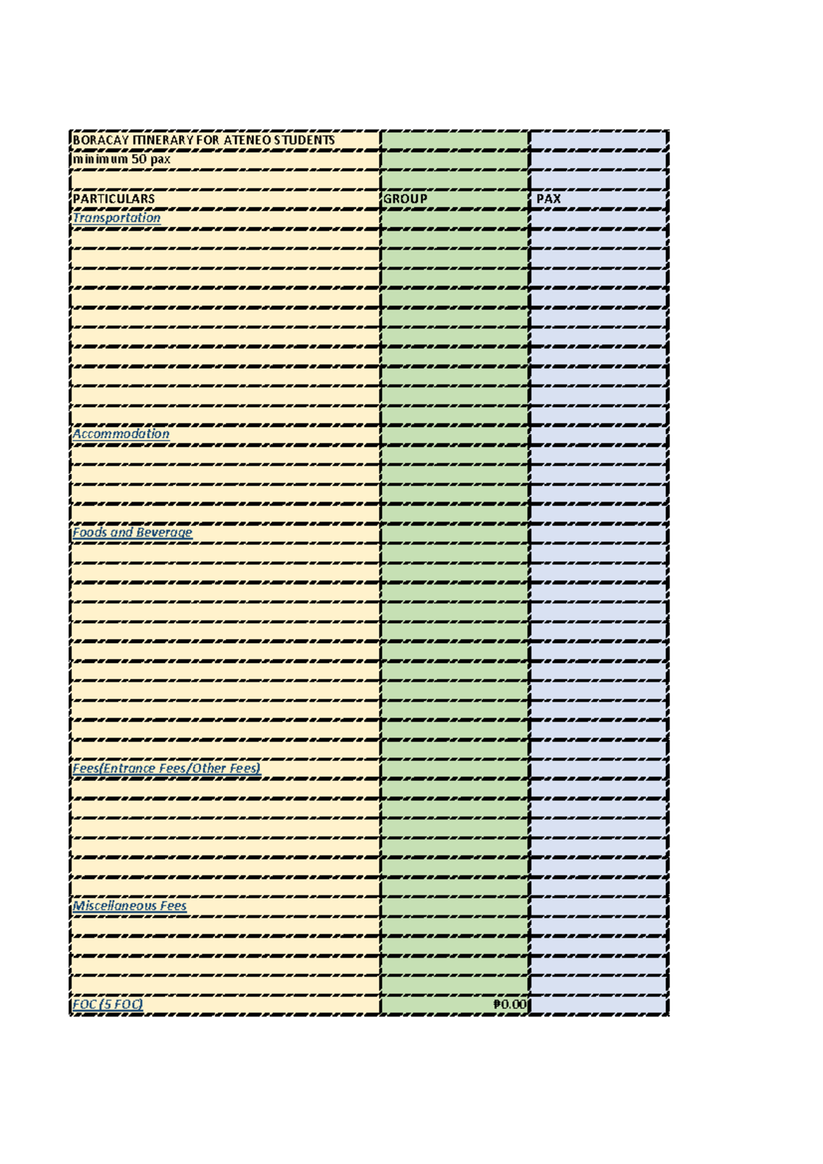 Costing- Calculator - Module - Tourism Management - BORACAY ITINERARY ...