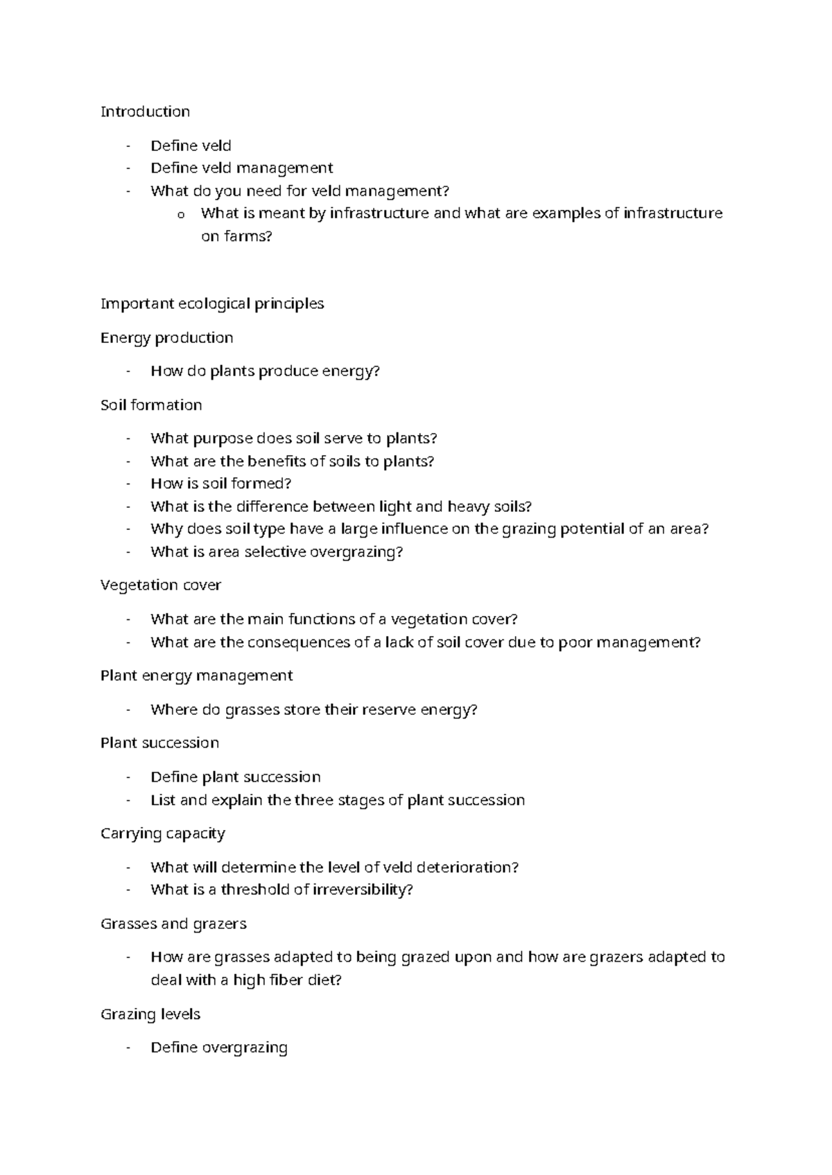 Veld Management and Ecological Principles Overview - Studocu