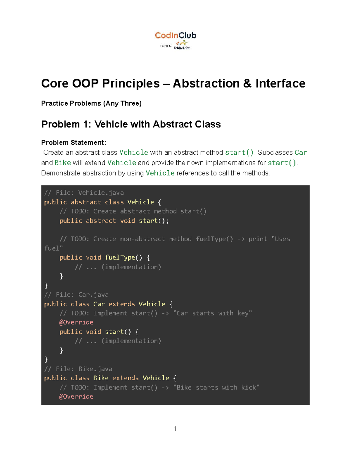 S8 - Core OOP Principles - Abstract Class & Interface Practice Problems - Studocu