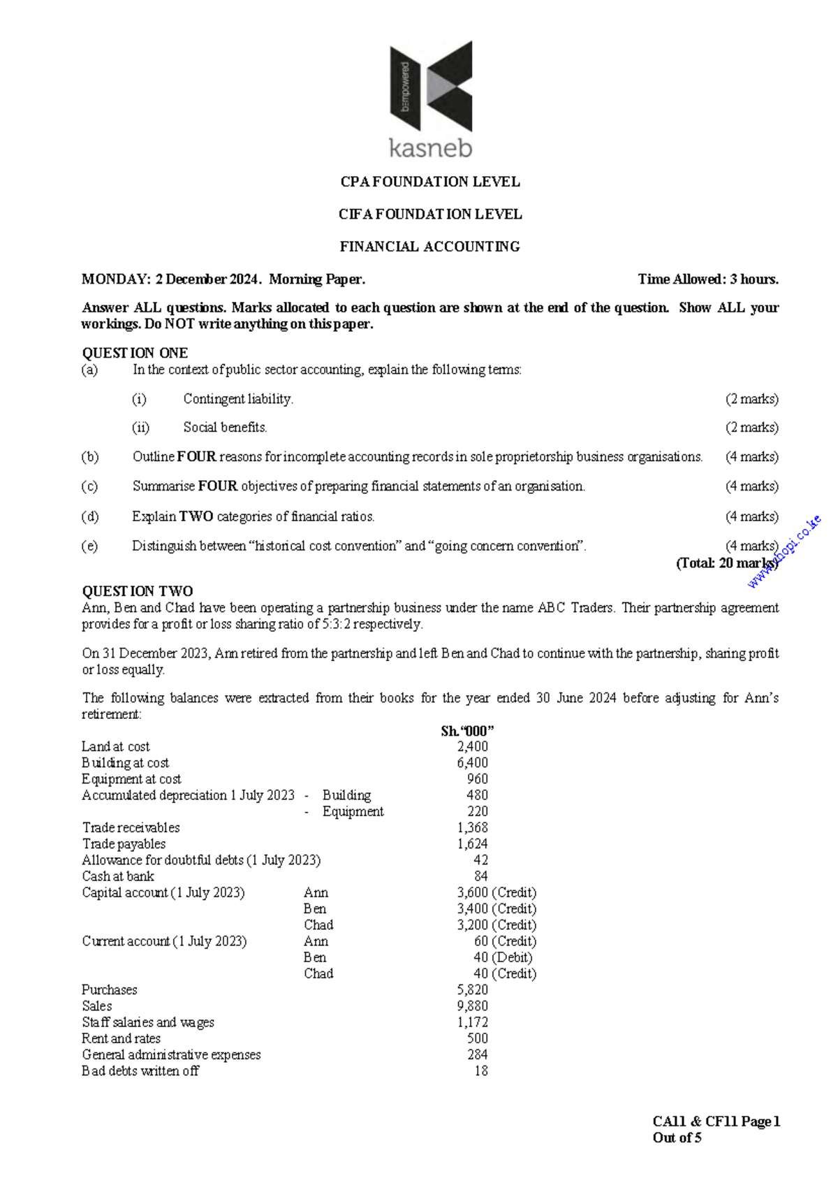 CPA FOUNDATION LEVEL CIFA FOUNDATION LEVEL FINANCIAL ACCOUNTING ...