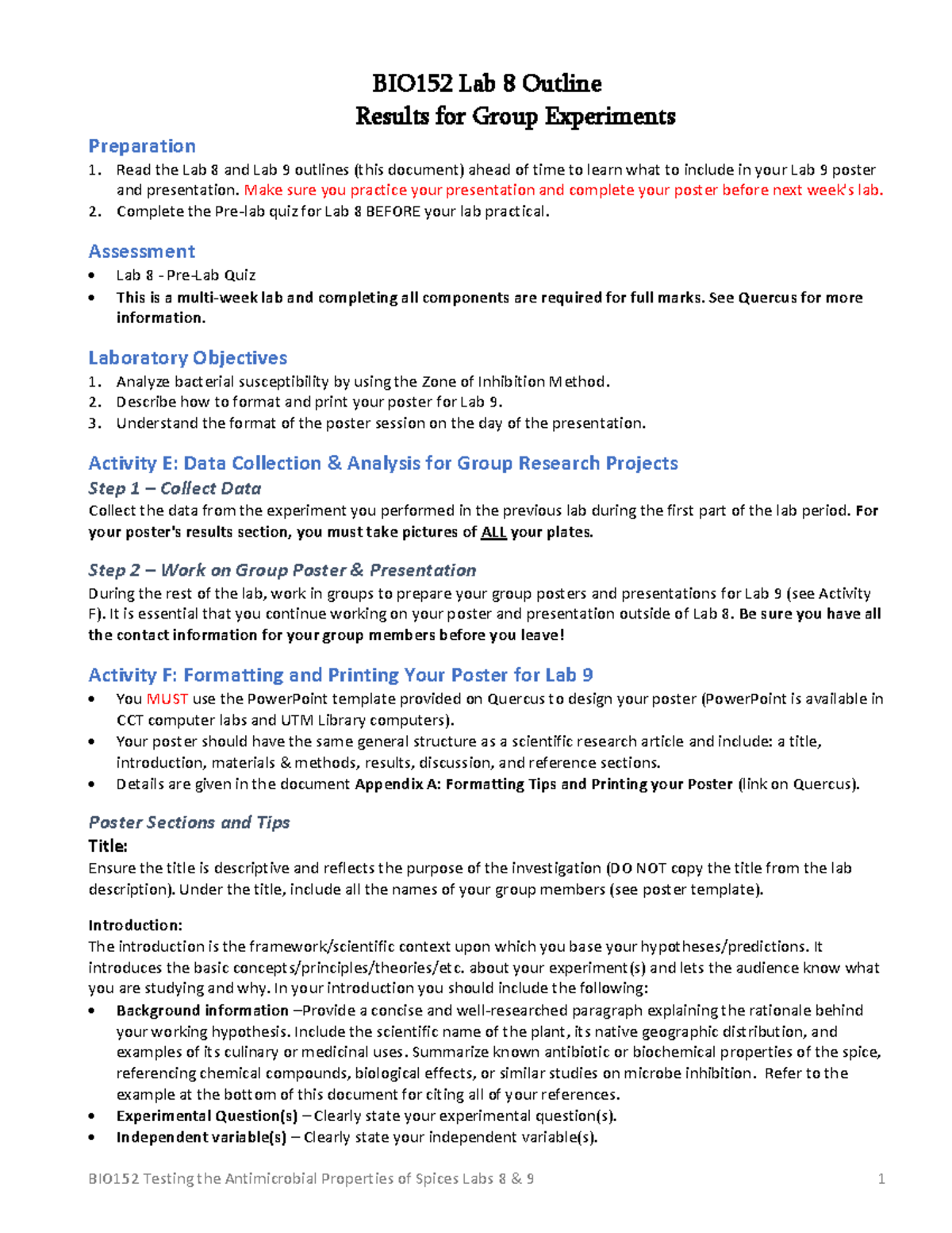 BIO152 F2025 Lab 8 & 9 Group Poster Presentation Guidelines - Studocu