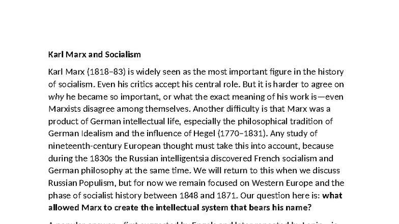 Karl Marx and the Foundations of Socialism: A Critical Analysis - Studocu