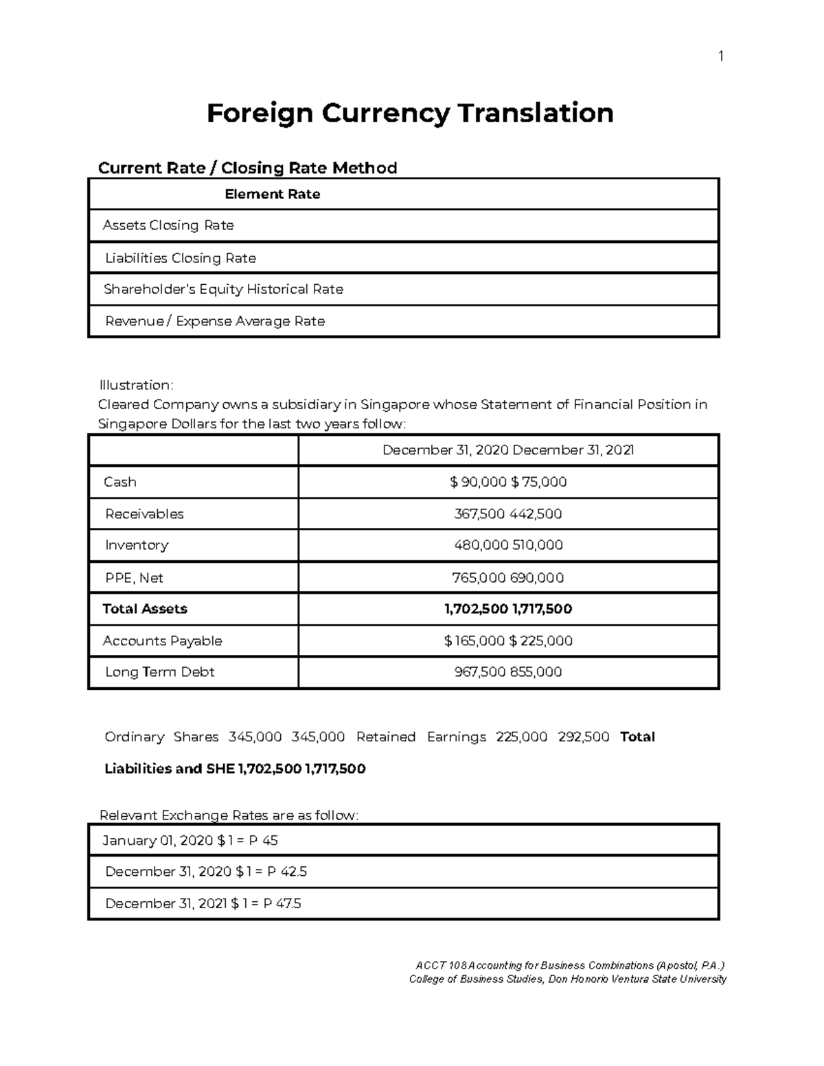 Foreign Currency Translation - 1 Foreign Currency Translation Current ...