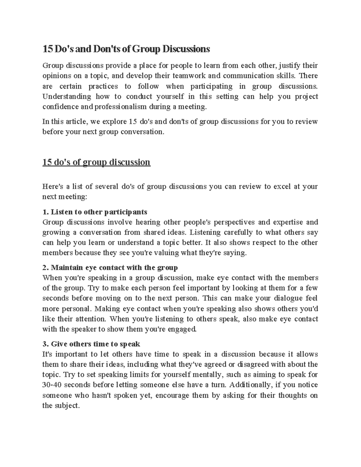 15 Do's and Don'ts of Group Discussions - 15 Do's and Don'ts of Group ...
