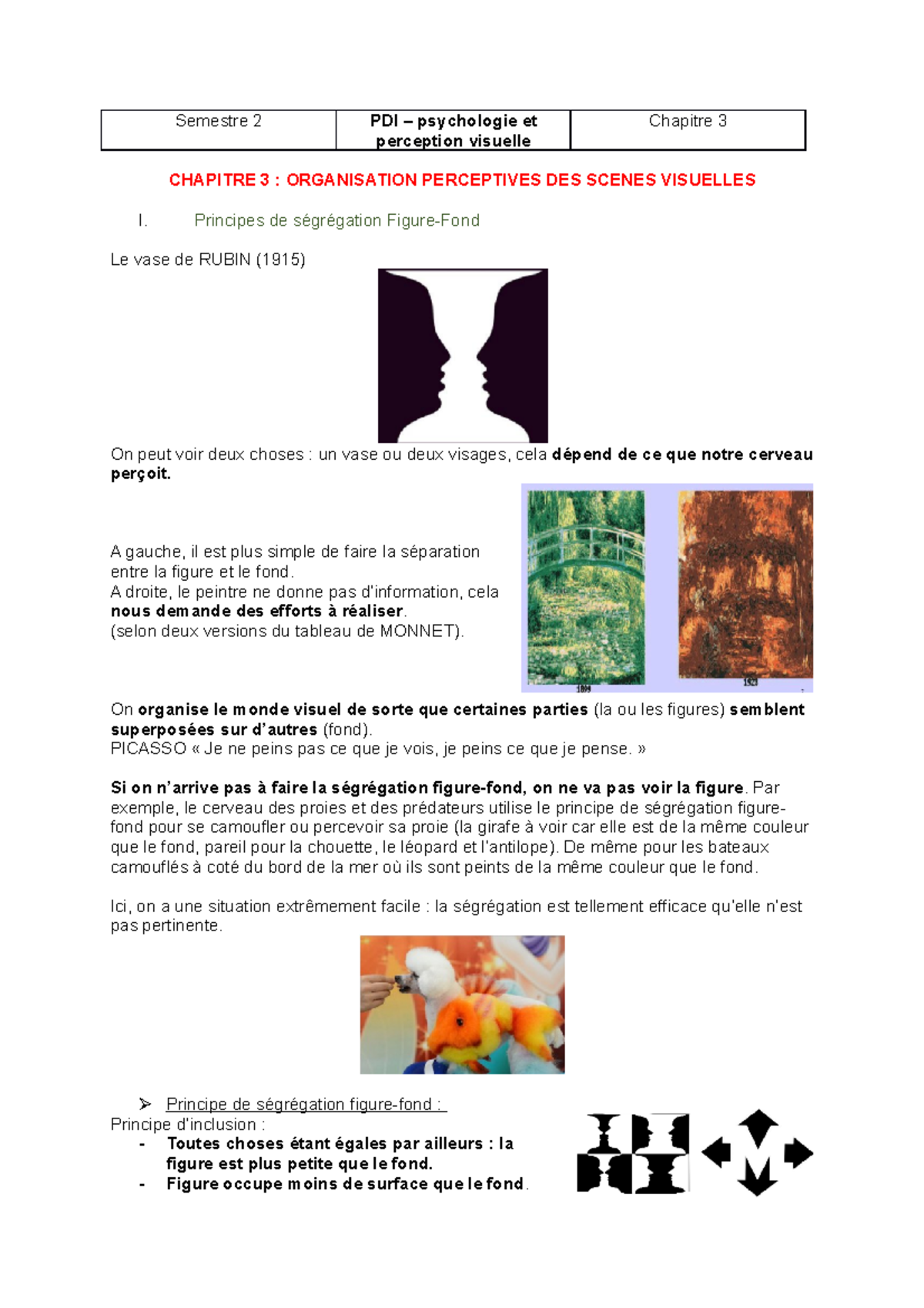 Psychologie, perception des images Chapitre 3 - Semestre 2 PDI ...