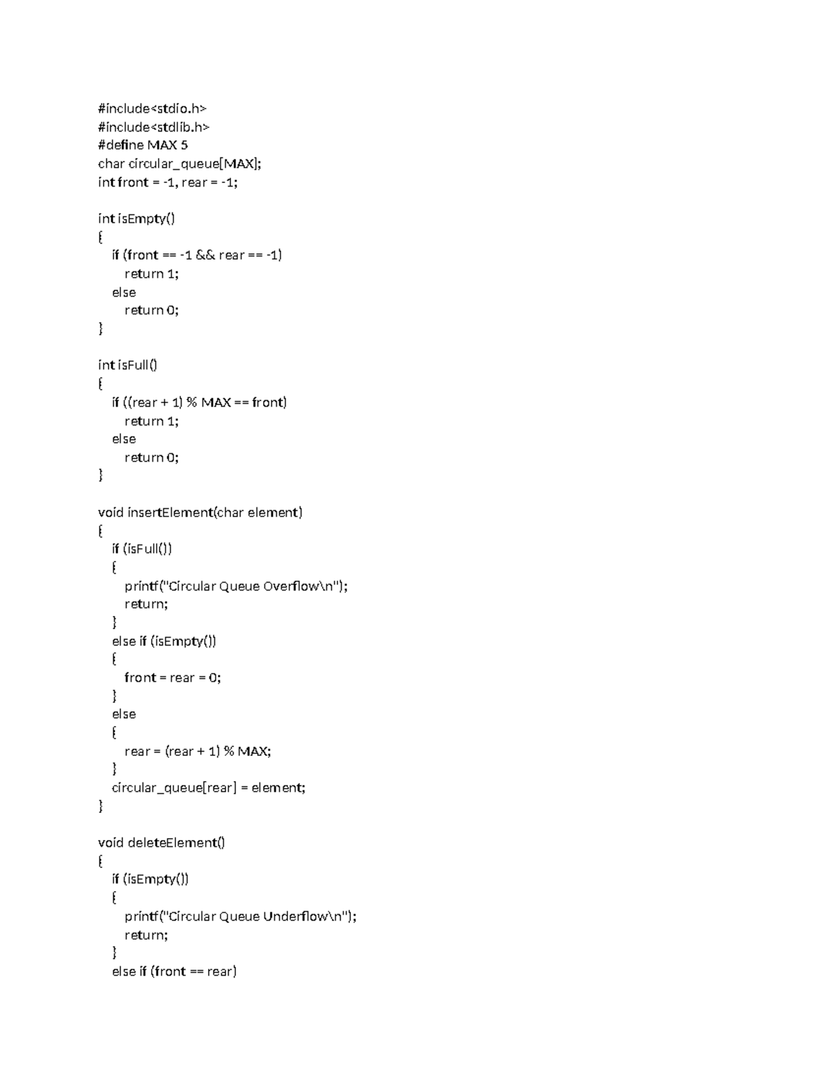 Circular Queue Implementation in C: Summary and Code Explanation - Studocu