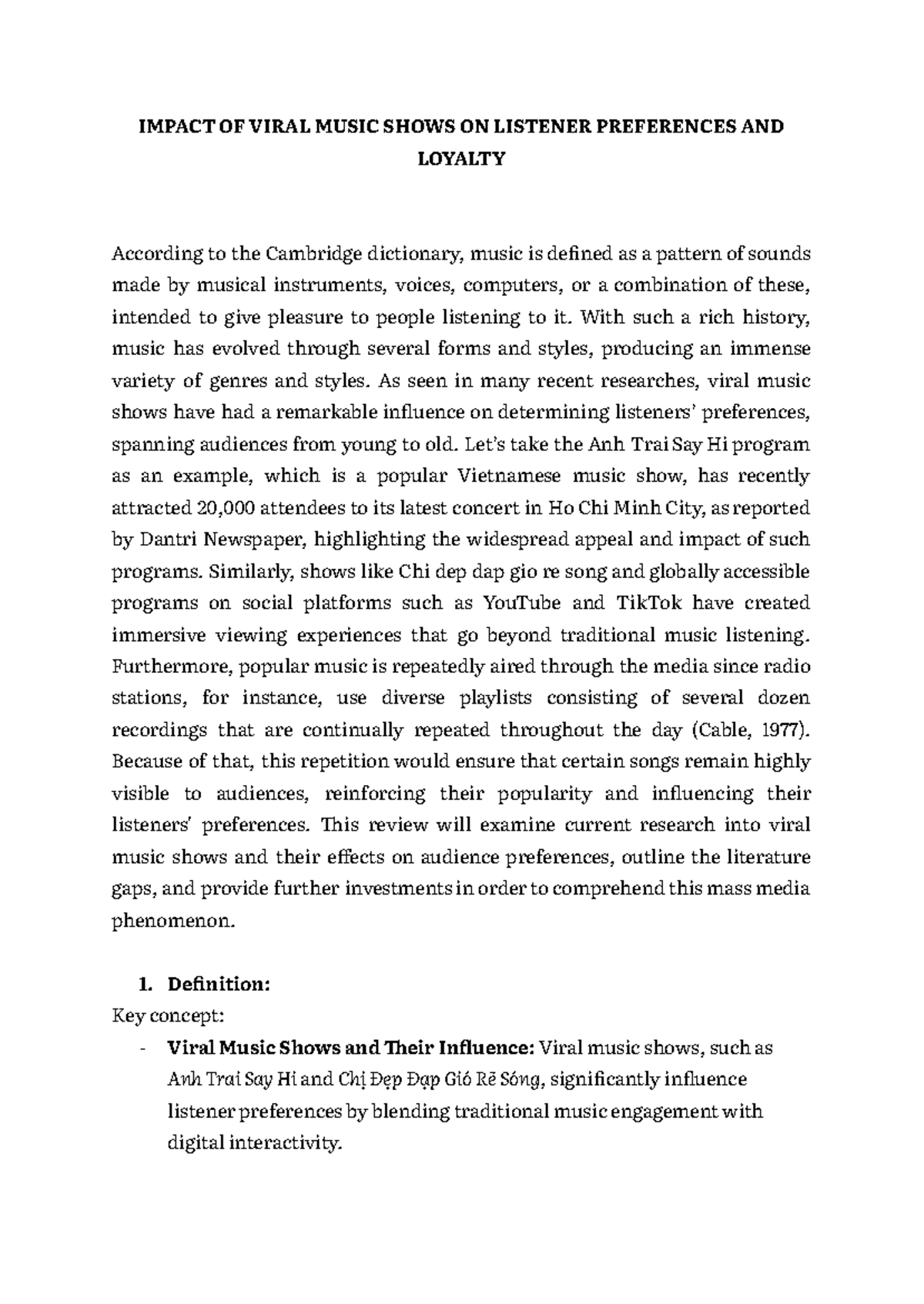 Literature review - IMPACT OF VIRAL MUSIC SHOWS ON LISTENER PREFERENCES ...