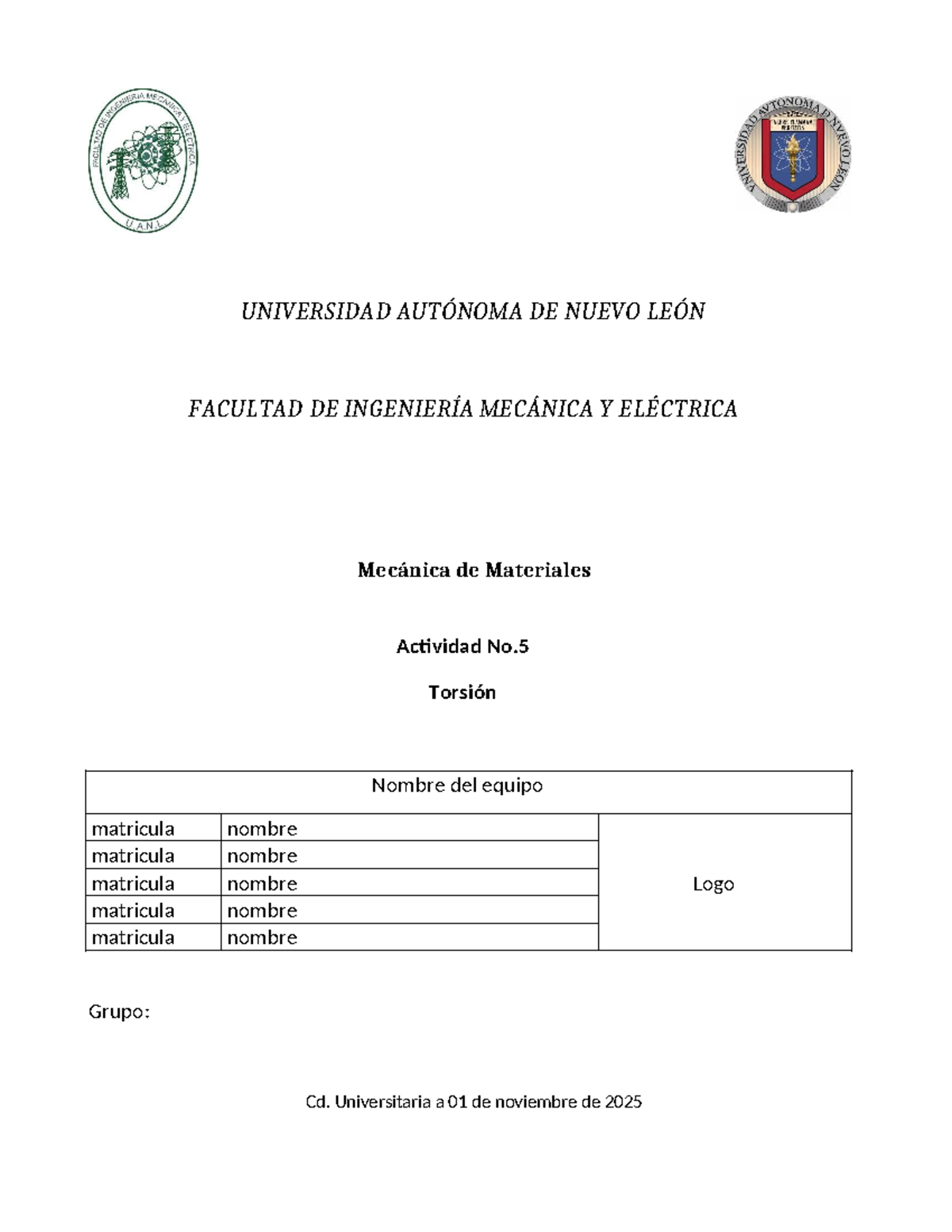 Actividad No.5: Torsión en Mecánica de Materiales - UANL - Studocu