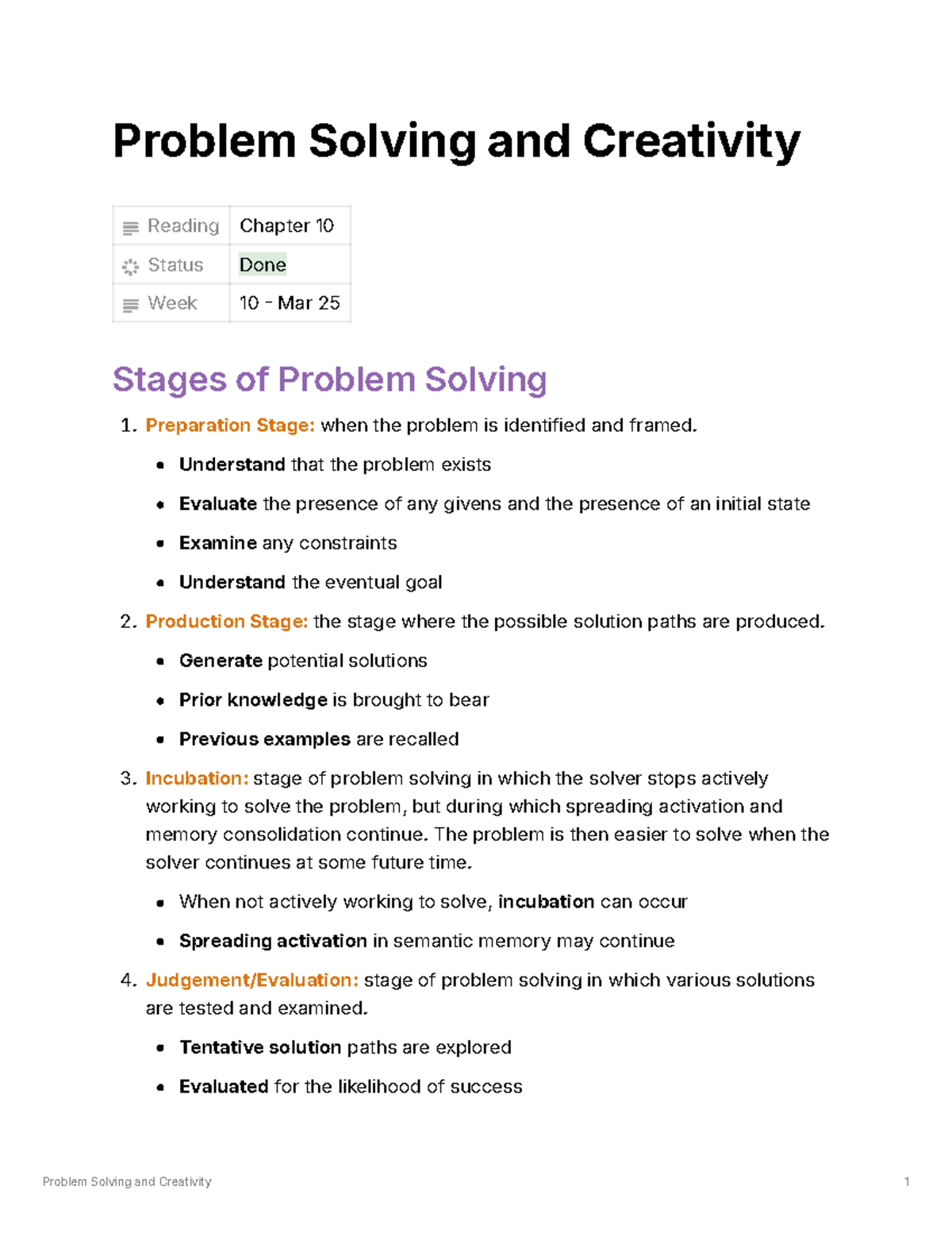 Problem Solving and Creativity: Chapter 10 Reading Notes (Week 10 ...