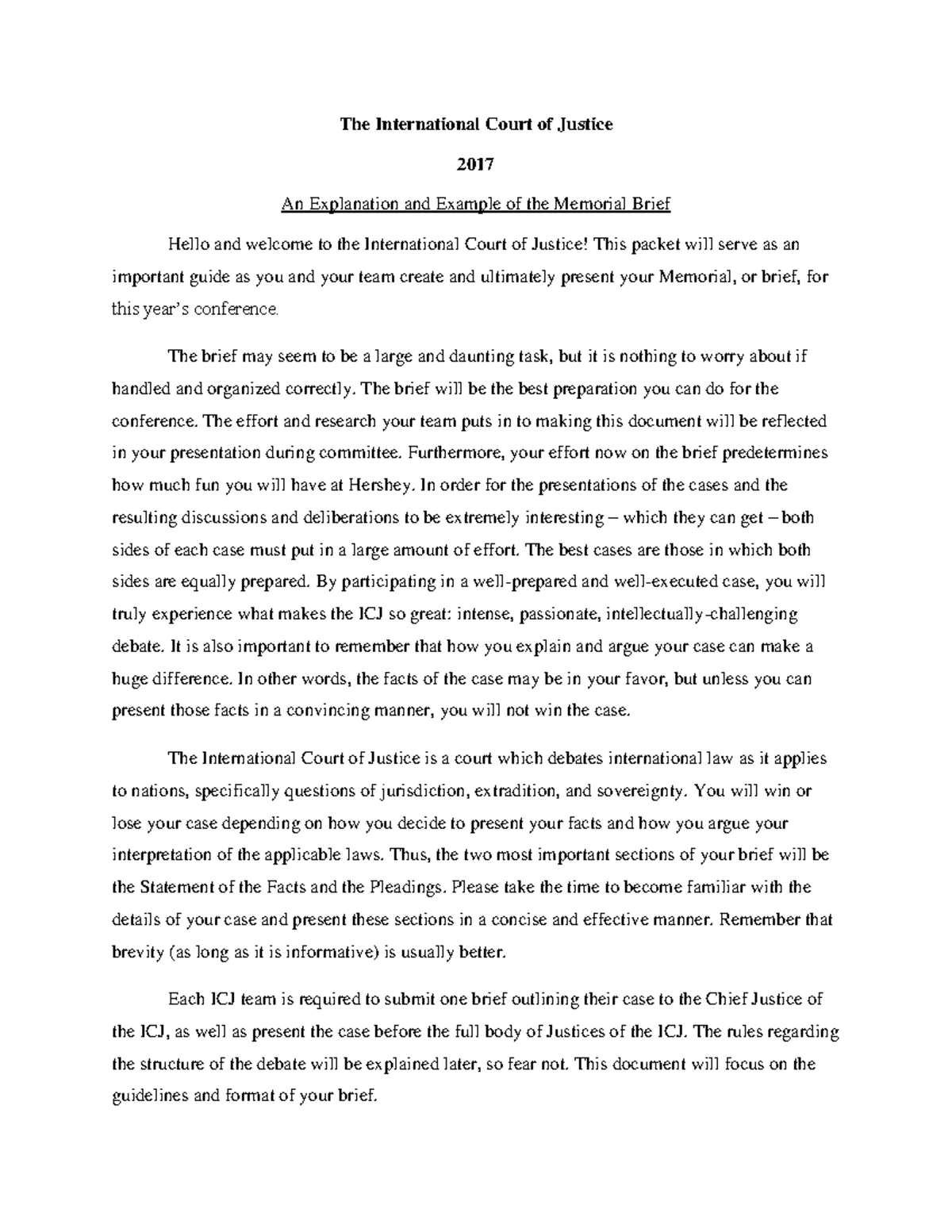 ICJ Memorial Brief: Guidelines for Effective Case Presentation - Studocu