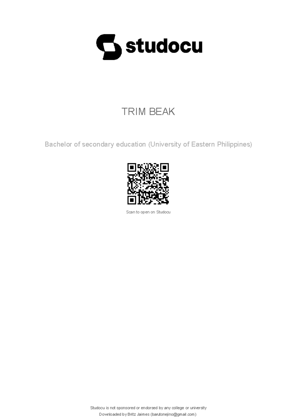 Ortega trimbeak - For information - TRIM BEAK Bachelor of secondary ...