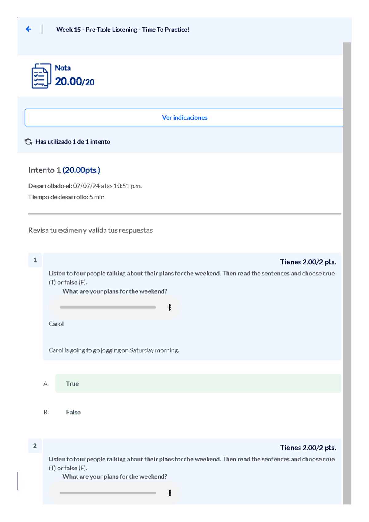 Week 15 - Listening Practice: Weekend Plans Validation - Studocu